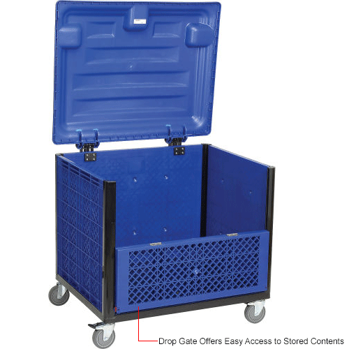 Global Industrial™ Easy Assembly Solid Wall Container-Drop Gate/Lid/Casters 39-1/4x31-1/2x34 OH