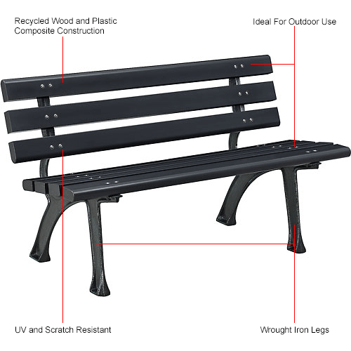 Global Industrial™ 4' Park Bench w/ Backrest, Black