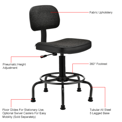 Interion® Desk Stool - Fabric - Black