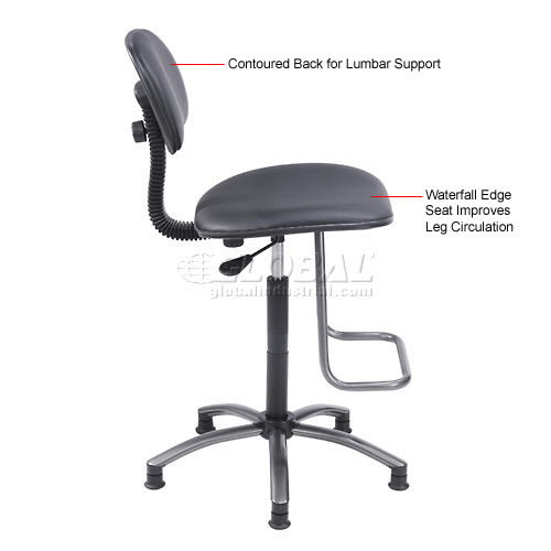 Interion® Office Stool with Teardrop Footrest - Vinyl - Black