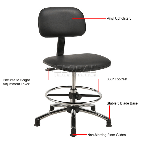 Interion® Office Stool - Vinyl - 25"- 29" - Black