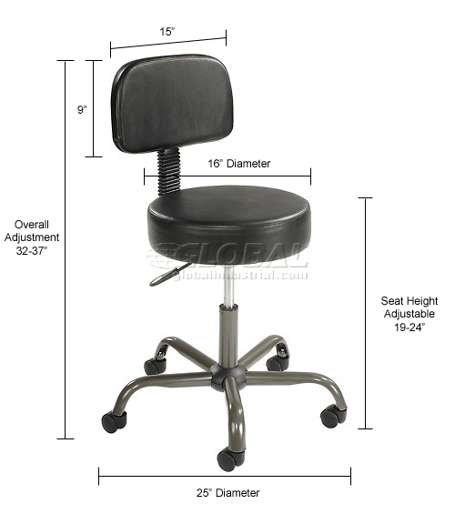 Interion® AntiMicrobial Medical Stool with Backrest - Vinyl - Black