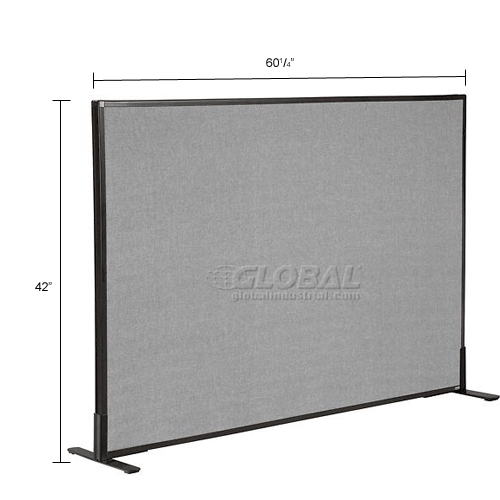 Interion® Freestanding Office Partition Panel, 60-1/4"W x 42"H, Gray