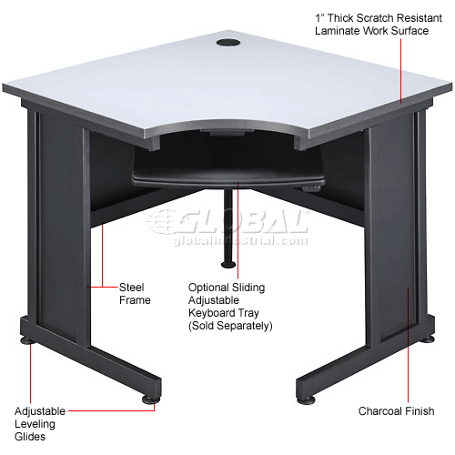 Interion® 36"W Corner Desk - Gray