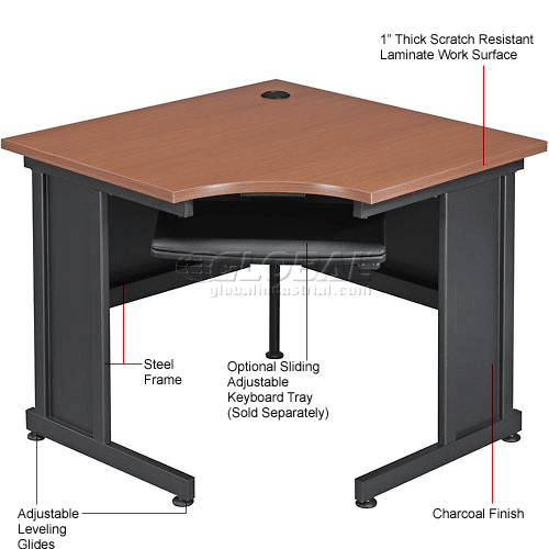 Interion® 36"W Corner Desk - Cherry