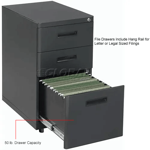 Interion® 3 Drawer Pedestal Box File Cabinet, 16"W x 20"D x 29"H, Black