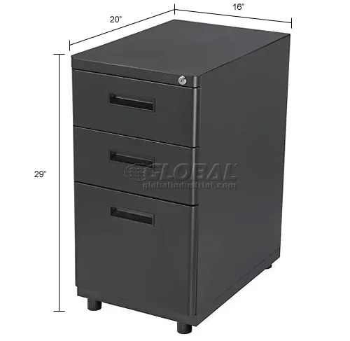 3 Drawer Pedestal File Cabinet Black