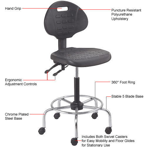 Interion® 4-Way Black Adjustable Shop Stool With Chrome Base