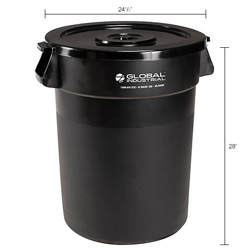 Global Industrial™ Plastic Trash Can with Lid - 32 Gallon Black