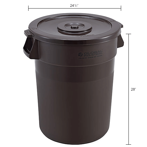 Global Industrial™ Plastic Trash Can with Lid - 32 Gallon Brown