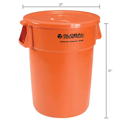 Global Industrial™ Plastic Trash Can with Lid - 44 Gallon Bright Orange