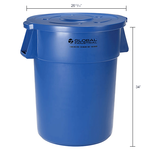 Global Industrial™ Plastic Trash Can with Lid - 55 Gallon Blue
