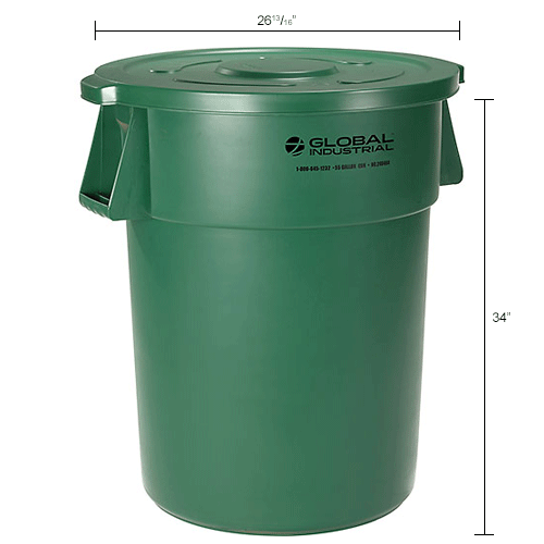 Global Industrial™ Plastic Trash Can with Lid - 55 Gallon Green