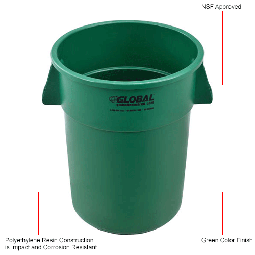 Global Industrial™ Plastic Trash Can - 55 Gallon Green