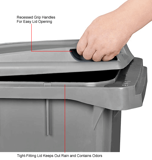 Global Industrial™ Mobile Trash Container with Lid, 32 Gallon Gray