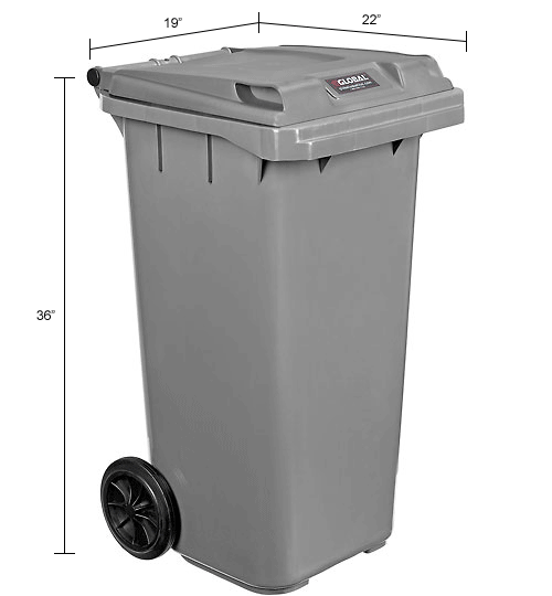 Global Industrial™ Mobile Trash Container with Lid, 32 Gallon Gray