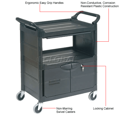 Rubbermaid® Plastic Instrument Cart, 200 lb. Capacity, 33-5/8"L x 18-5/ ...