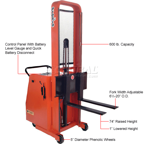 PrestoLifts™ Battery Powered Lift Counter Balance Stacker C74A-600 74"H