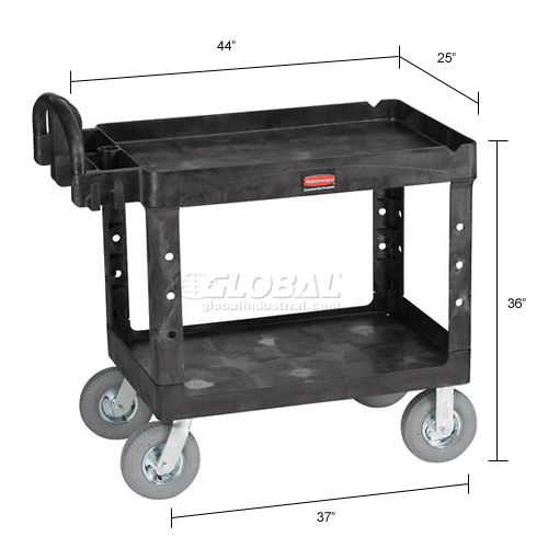 Rubbermaid® Plastic Utility Cart w/2 Shelves, 500 lb. Capacity, 44"L x ...