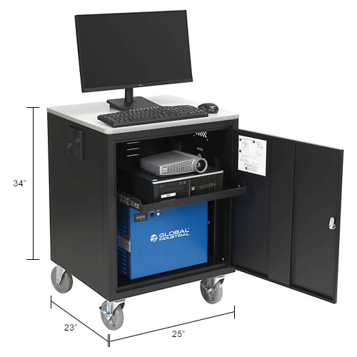 Global Industrial™ Mobile Powered Audio Visual Cart w/ Lockable Cabinet ...