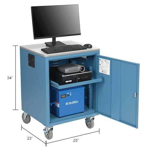 Global Industrial™ Mobile Powered Audio Visual Cart w/ Lockable Cabinet ...