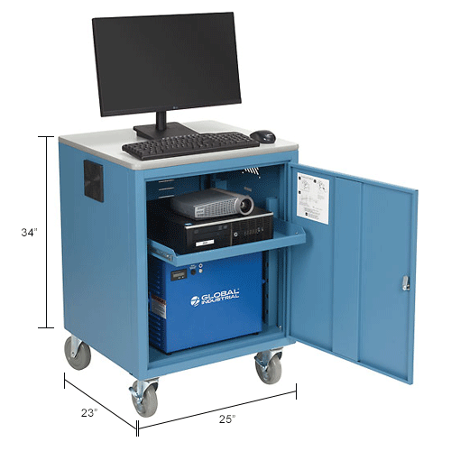 Global Industrial™ Mobile Powered Audio Visual Cart w/ Lockable Cabinet ...