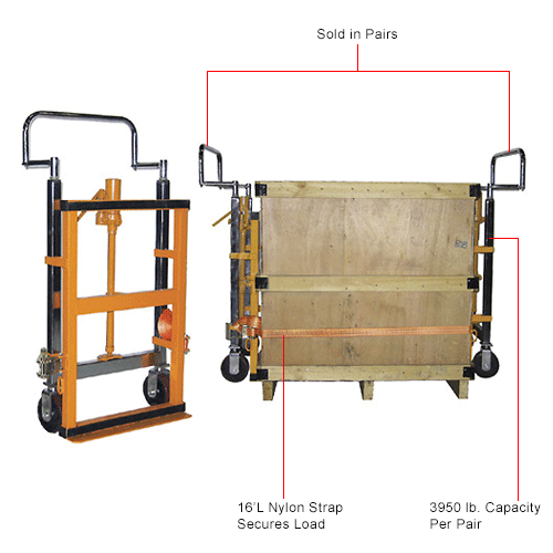 Global Industrial™ (2) Hand Operated Hydraulic Furniture Moving Dollies ...