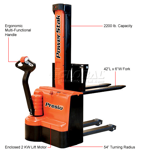 PrestoLifts™ PowerStak™ Fully Powered Stacker PPS2200-62NFO-21 2200 Lb. 62" Lift