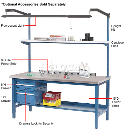 Global Industrial™ 60x30 Adj. Height Workbench Square Tube Leg ...