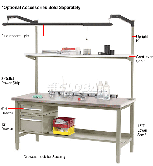 Global Industrial™ 72x30 Adj. Height Workbench Square Tube Leg ...
