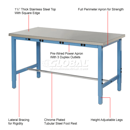 Global Industrial™ 48 x 30 Adj. Height Workbench, Power Apron ...