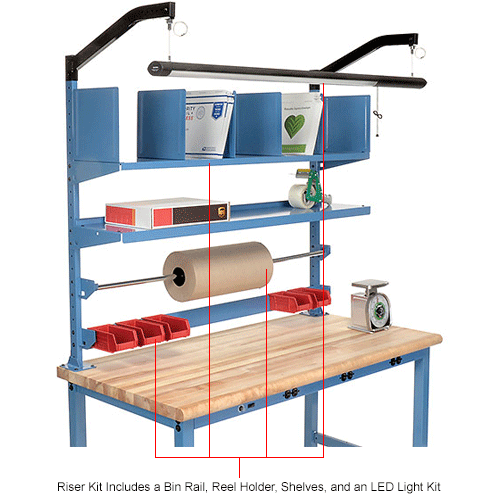 Global Industrial™ Packing Workbench W/Riser Kit & Power Apron, Maple Safety Edge, 60"W x 30"D