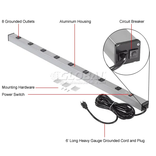 Wiremold Plugmold Outlet Strip, Steel, Ivory, 12 Outlets, 6, 47% OFF