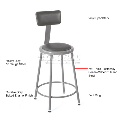 Interion® Steel Shop Stool w/Backrest and Padded Seat - Adjustable ...