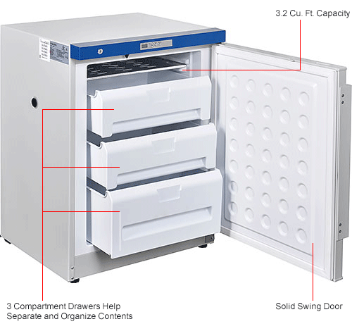 Global Industrial™ Undercounter Laboratory Freezer, 3.2 Cu.Ft., Solid Door