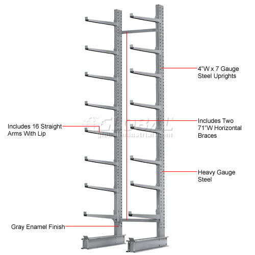 Global Industrial™ Single Sided Cantilever Rack Starter, 2" Lip, 72 ...
