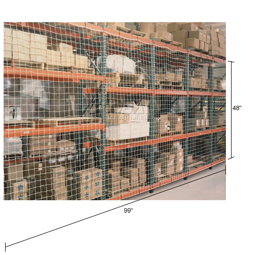 Pallet Rack Netting One Bay, 147"W x 48"H, 1-3/4" Sq. Mesh, 1250 lb Rating