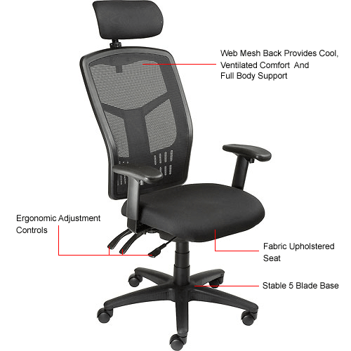Interion® Mesh Office Chair with Headrest, High Back & Adjustable Arms ...