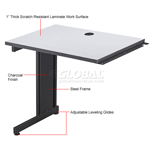Interion® 36"W Left Handed Return Table, Gray