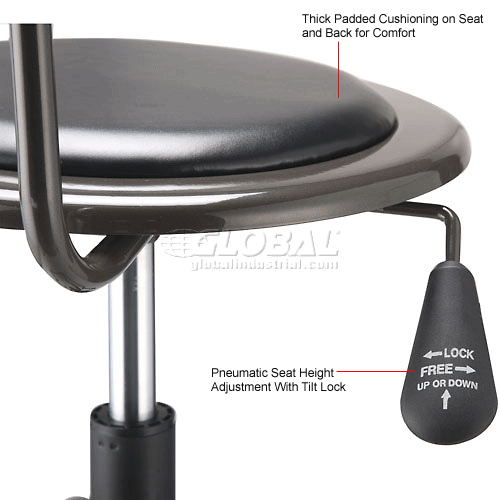 Interion® Industrial Stool With Backrest - Vinyl - Black