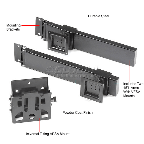 Global Industrial™ Double Arm Kit with 3 VESA Mounts For Orbit ...