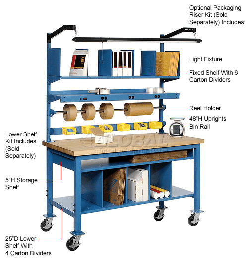 Global Industrial™ Mobile Packing Workbench, Maple Butcher Block Square ...