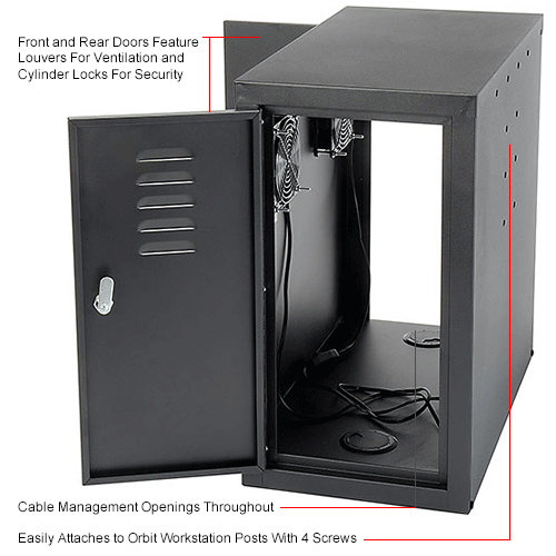 Global Industrial™ Computer CPU Side Cabinet with Front/Rear Doors and ...