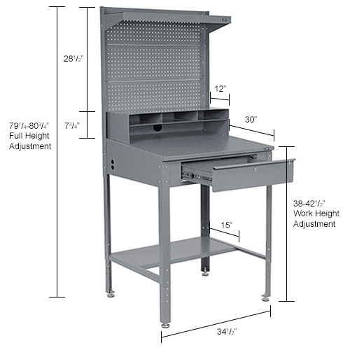 Global Industrial™ Sloped Shop Desk w/ Riser & Pegboard Panel, 34-1/2"W ...