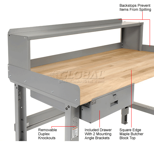 Global Industrial™ Workbench w/ Maple Square Edge Top & Riser, 60"W x ...