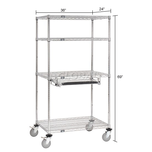 Nexel™ 4-Shelf Mobile Wire Computer LAN Workstation w/Keyboard Tray, 36 ...