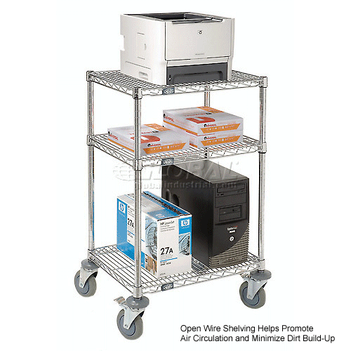 Nexel™ 3-Shelf Mobile Wire Printer Stand, 24"W x 18"D x 39"H, Chrome