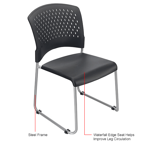 Interion® Stacking Chair With Mid Back, Plastic, Black - Pkg Qty 4