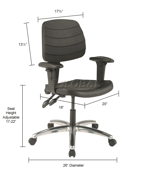 Interion® Office Chair With Mid Back & Adjustable Arms, Polyurethane, Black