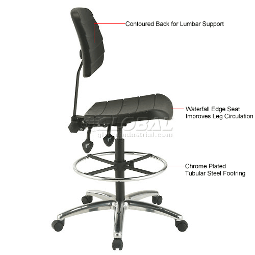 Interion® Shop Stool - Polyurethane - 5 Way Adjustable - Black